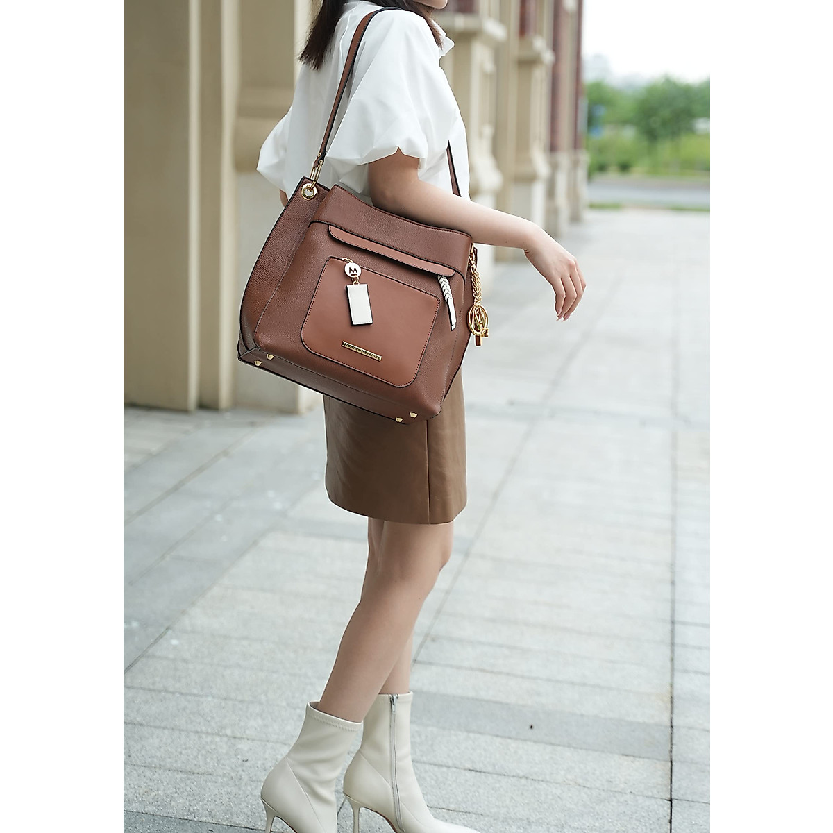MKF Collection Hobo Handbag for women- Vegan Leather Shoulder bag and Wristlet Purse Taupe