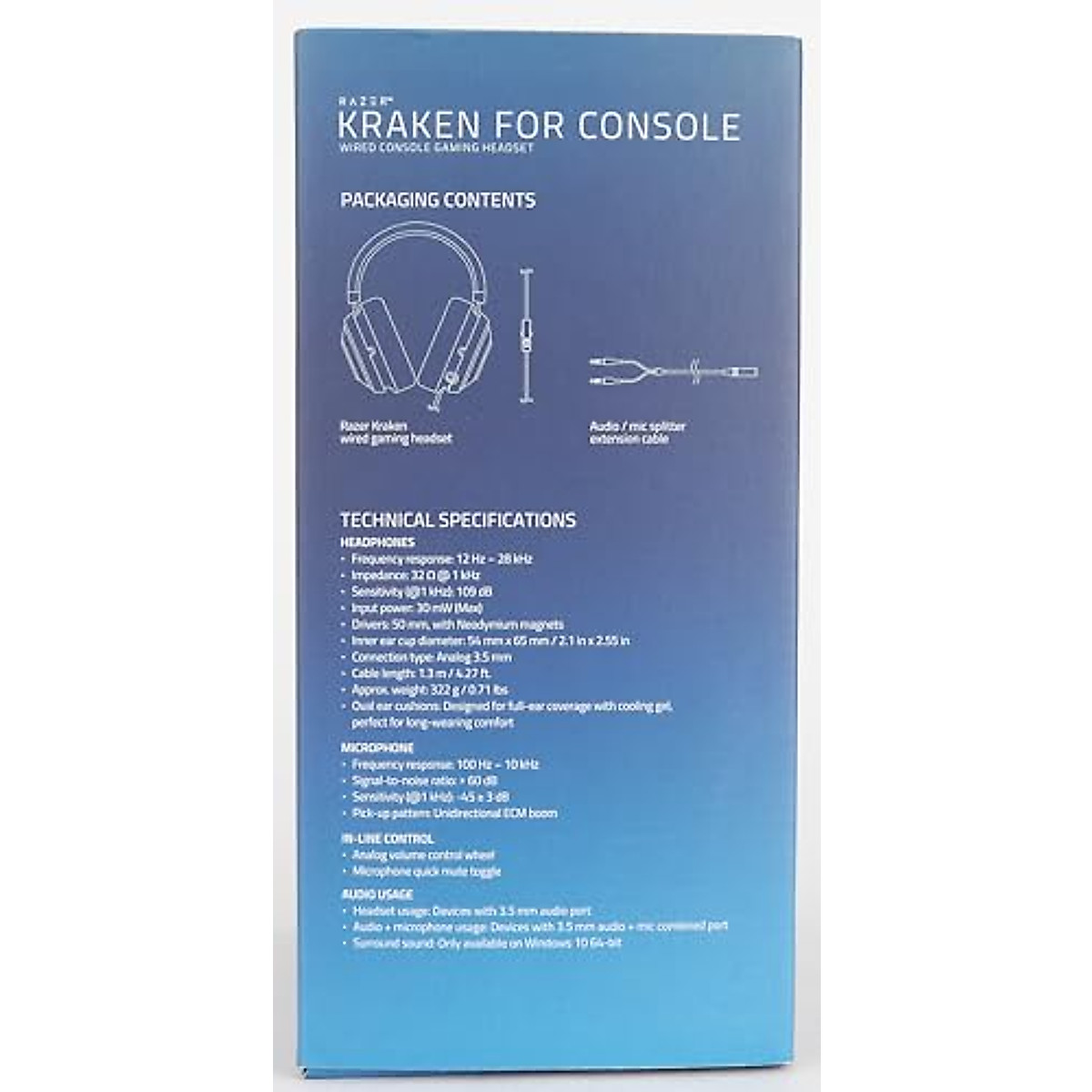 Razer Kraken for Console - Wired Console Gaming Headset (Custom-Tuned 50 mm Drivers, Cooling Gel-Infused Ear Cushions, Unidirectional Retractable Microphone, Cross-Platform) Black-Blue