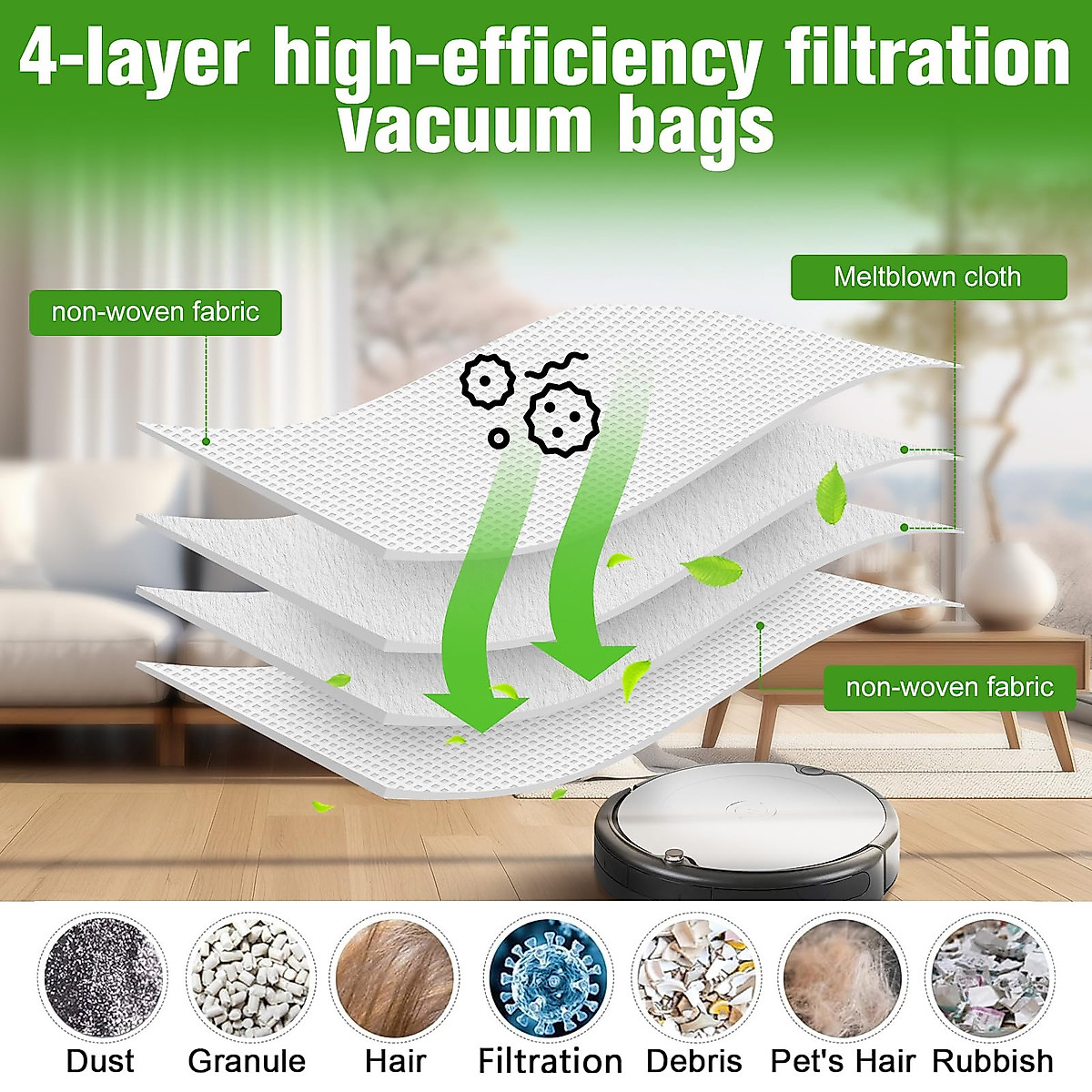 XREY 12 pack Replacement Vacuum Bags Compatible with irobot Roomba i3, i3+,i7, i7+, j7, j7+,i7plus, i4, i4+,i6, i6+, i8, i8+,s9, s9+, s9plus,I & S & J Series Automatic Dirt Disposal Bag…