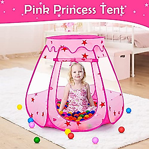 Wilhunter Baby Ball Pit for Toddler with 50 Balls, Kids Pop Up Play Tent for Girls, Princess Toys for Children Indoor & Outdoor Playhouse with Carry Bag