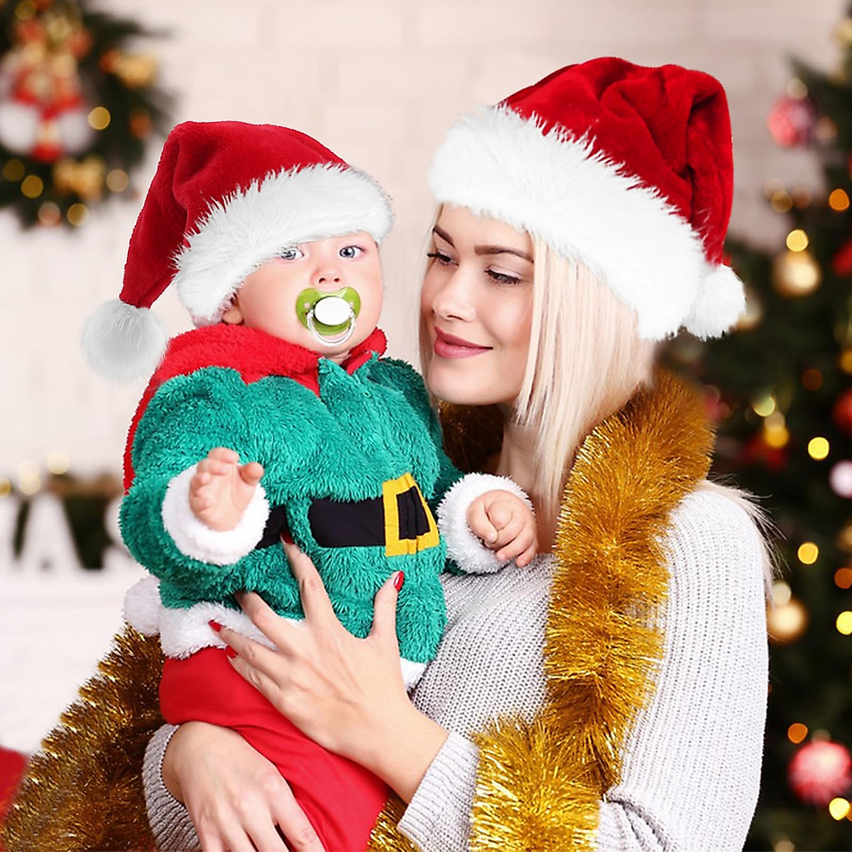 Christmas Hat Red Velvet Santa Hat Double-layer thickening Warm Comfort Unisex Holiday Xmas Hats for New Year Festive Party (Red Adults Santa Hat 1 PCS, Adults)