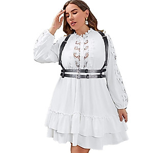 CHEARUBY Goth Belt Gothic Clothes for Women Punk Accessories Plus Size Elastic Belts PU Leather Fashion Adjustable Waist Body Chain Rave Halloween XXXL