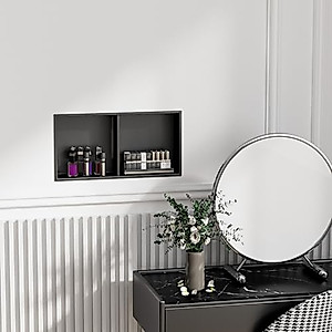 IKITRAEE 12"×24" Matte Black Double-Layer Stainless Steel Shower Niche, No Tile Needed Bathroom Niche, Recessed Wall Niche