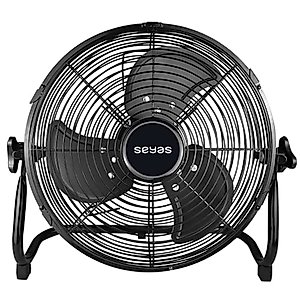 SEYAS Rechargeable Outdoor Floor Fan, 12'' Portable 5200mAh Battery Operated Fan with Metal Blade, Cordless High Velocity Industrial Fan Running 3.5-24 Hours for Patio, Camping, Home and Hurricane