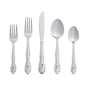 RiverRidge 5417-843-P Rose 46 Piece Monogrammed Flatware Set, Letter P, No size, Silver