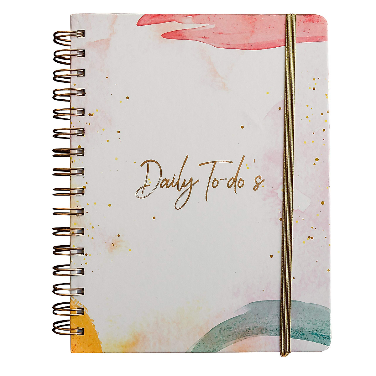 Undated Daily To Do Notebook - Planner Notepad List 6.5x8.5" Cute Colorful Design- Laminated Hard Cover & Rose Gold Spiral Binding- 302 Pages- Daily Task & Lined Notes Pages
