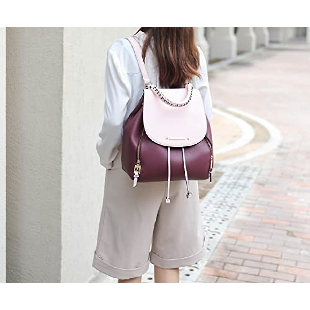 MKF Collection Backpack for Women Vegan Leather Bookbag Top Handle Bag Lady Fashion Pocketbook Travel bag Blue