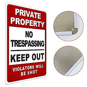 HANTAJANSS No Trespassing Sign Private Property Keep Out Warning Metal Sign, Retro Safety Tin Signs for Outdoors Use, Yard, Farm, Fence, Home