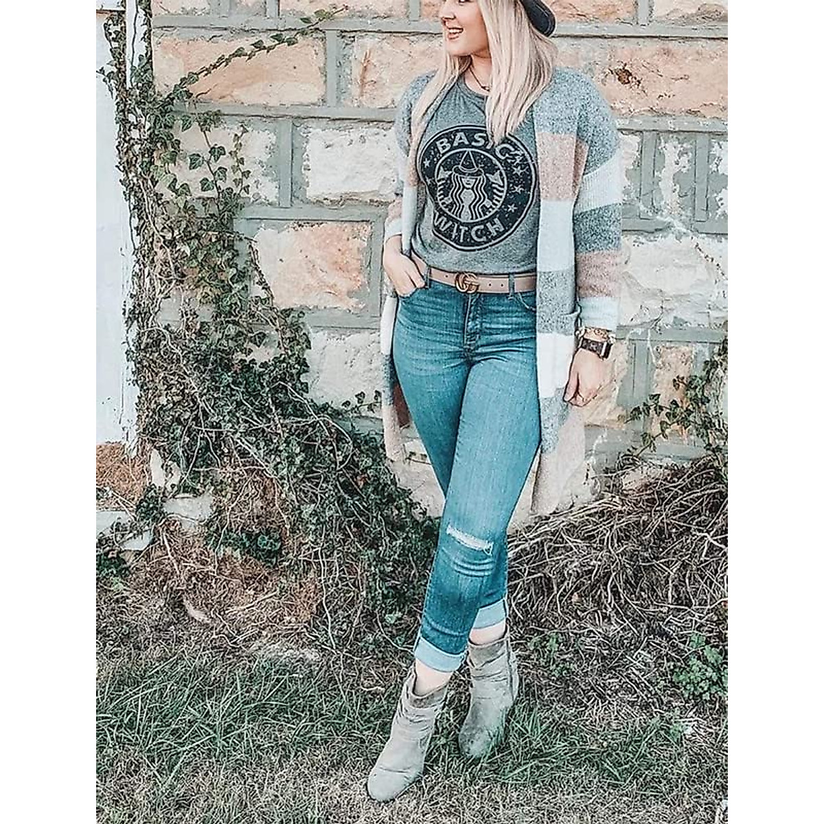 OUNAR Basic Witch Coffee T Shirts for Women Halloween Graphic Letter Print Shirt with Funny Sayings Casual Tee Tops