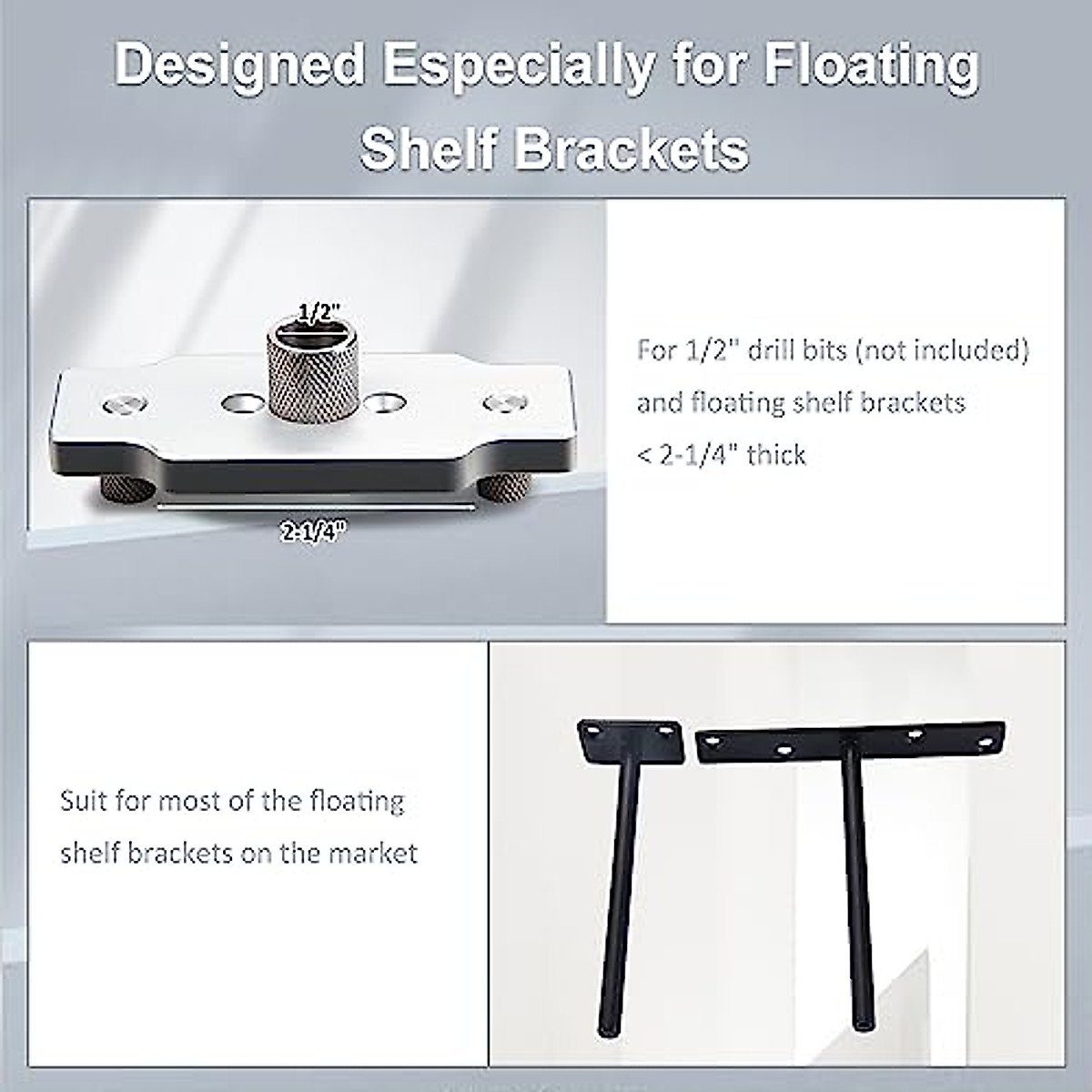 TOPOWN Aluminum Dowel Jig Kit Floating Shelf Bracket Jig 1/2" Dowel Jig Dowel Jig Self Centering Jig for Floating Shelf Dowel Jig for Straight Hole Centering Drill Jig Doweling Jig(Drill Not Included)