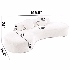 Cloud Couch Sofa,105.5''Curved Sofa, Modern Minimalist Sofa,3-4 Seater Couch with 2 Pillows,Bedroom, No Assembly Required, Point-Shaped Corduroy White