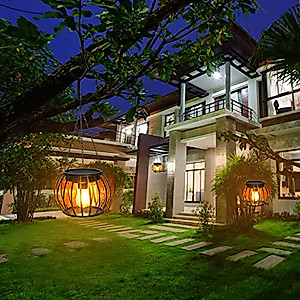 Yiliaw Solar Outdoor Lights 2 Pack,Hanging Solar Lights Outdoor Metal Outdoor Hanging Lanterns Decorative Lighting Solar Powered Waterproof Solar Lantern for Garden Yard Patio Pathway Fence Decor