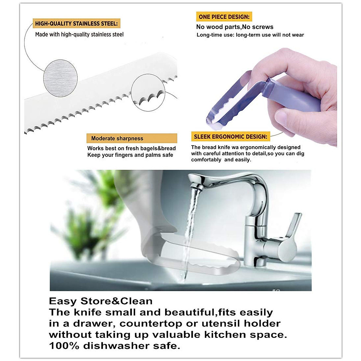 MBZ Bread Scooper,Bagel Scooper with Comfortably Grip to Make Room or Serrate Edge for Bread,Bagel.QuickandEasy, Light Gray