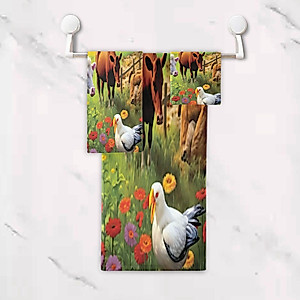 Flradish Farm Animals Towels 3 Pack Bath Towels for Bathroom Set Soft Cotton Highly Absorbent Lightweight & Quickdry Towel Set 1 Bath Towel,1 Hand Towel,1 Washclothe