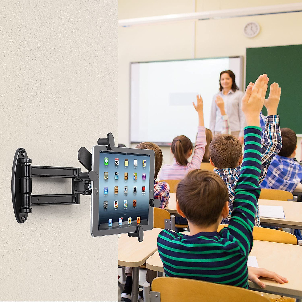 iTODOS Foldable Tablet Wall Mount Holder for 7 to 12.9 Inch Tablets,iPad, Galaxy Tabs,Fire,Slate, Articulating Arm Swivels Extension Rotation, Durable Aluminum Alloy(Black)