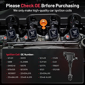 BDFHYK Ignition Coil Pack Set of 6 Compatible with 2003-2007 Nissan 350Z & Infiniti FX35, G35, M35, Infiniti G35 Coupe 2006, Coil for V6 3.5L Replace UF401,C1439,6734025, 22448AL615,22448AL61C