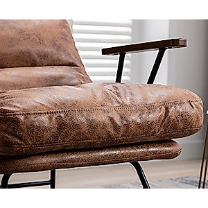VESCASA Faux Leather Rocking Chair with Adjustable Cushioned Back, Overstuffed Nursery Rocker with Wood Arms, 22" W Lounge Glider Chair for Living Room/Bedroom/Reading, Brown