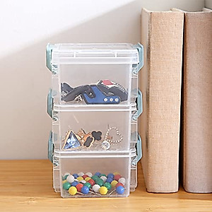 5 Pack Small Plastic Box, SIYOMG 3 Tiers Clear Plastic Organizer with Locking Lids, Small Plastic Storage Containers for Crafts, Stationery, Jewelry, Sewing Accessories Classroom Home Supplies