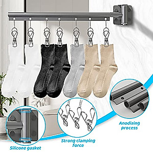 Lxoraziy Laundry Drying Rack Windproof Clothes Hangers with 7 Clips for Drying Socks, Aluminum Underwear Hanger Wall Mount, 180°Rotation, for Laundry, Balcony, Mudroom, Bedroom, Dark Grey Color