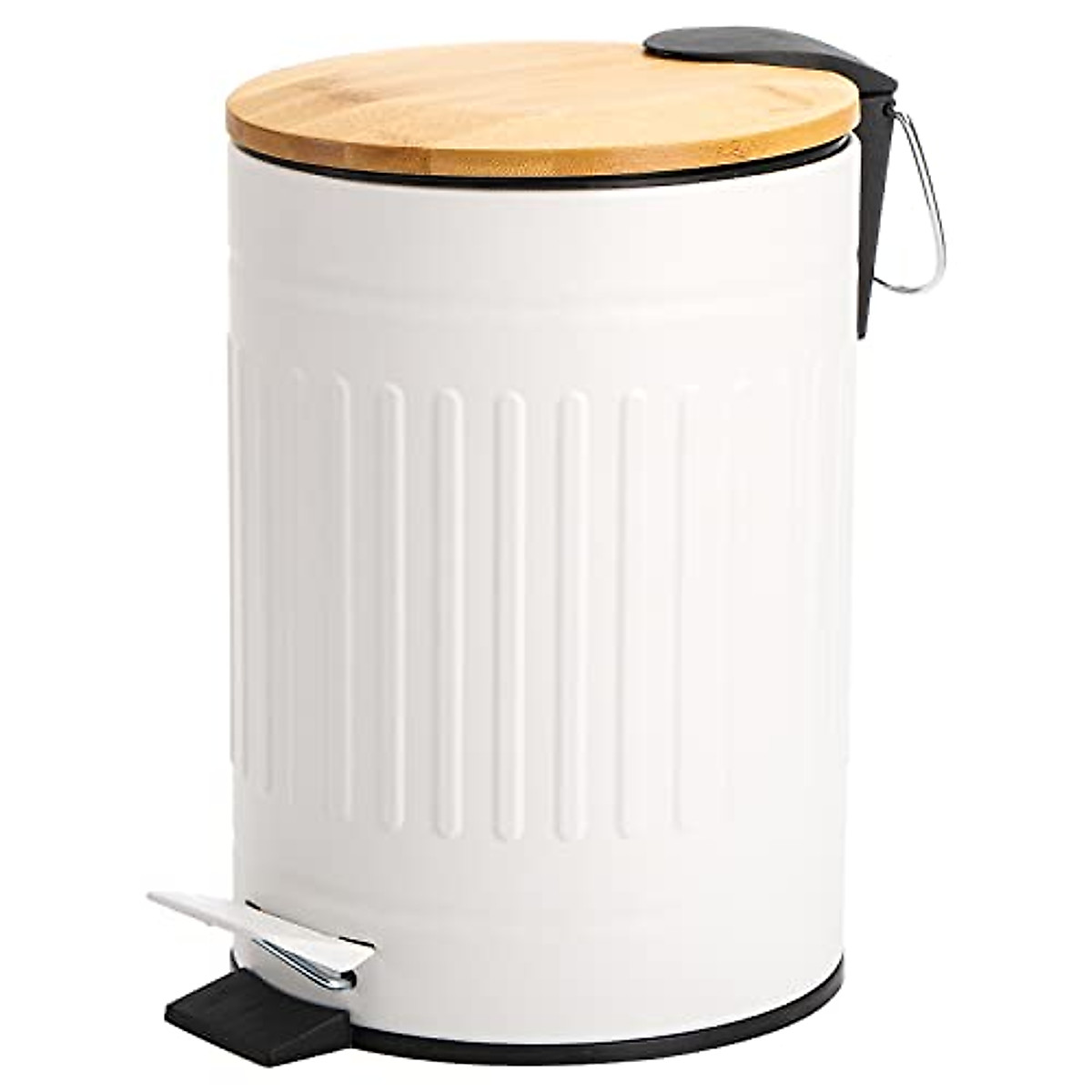 AVLA 2 Liter Step Trash Can, Metal Rubbish Wastebasket with Wooden Lid, Round Foot Pedal Garbage Container Bin with Liner Bucket, Small Bathroom Office Waste Bin Trashcans for Bedroom, Kitchen