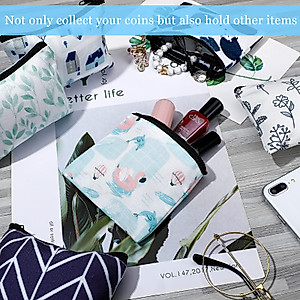 Silkfly 18 Pcs Small Canvas Coin Purse Cute Change Purse for Girls Zipper Coin Pouch Kids Mini Coin Bag Tiny Pouch for Women Keychain Key Holder, 9 Styles