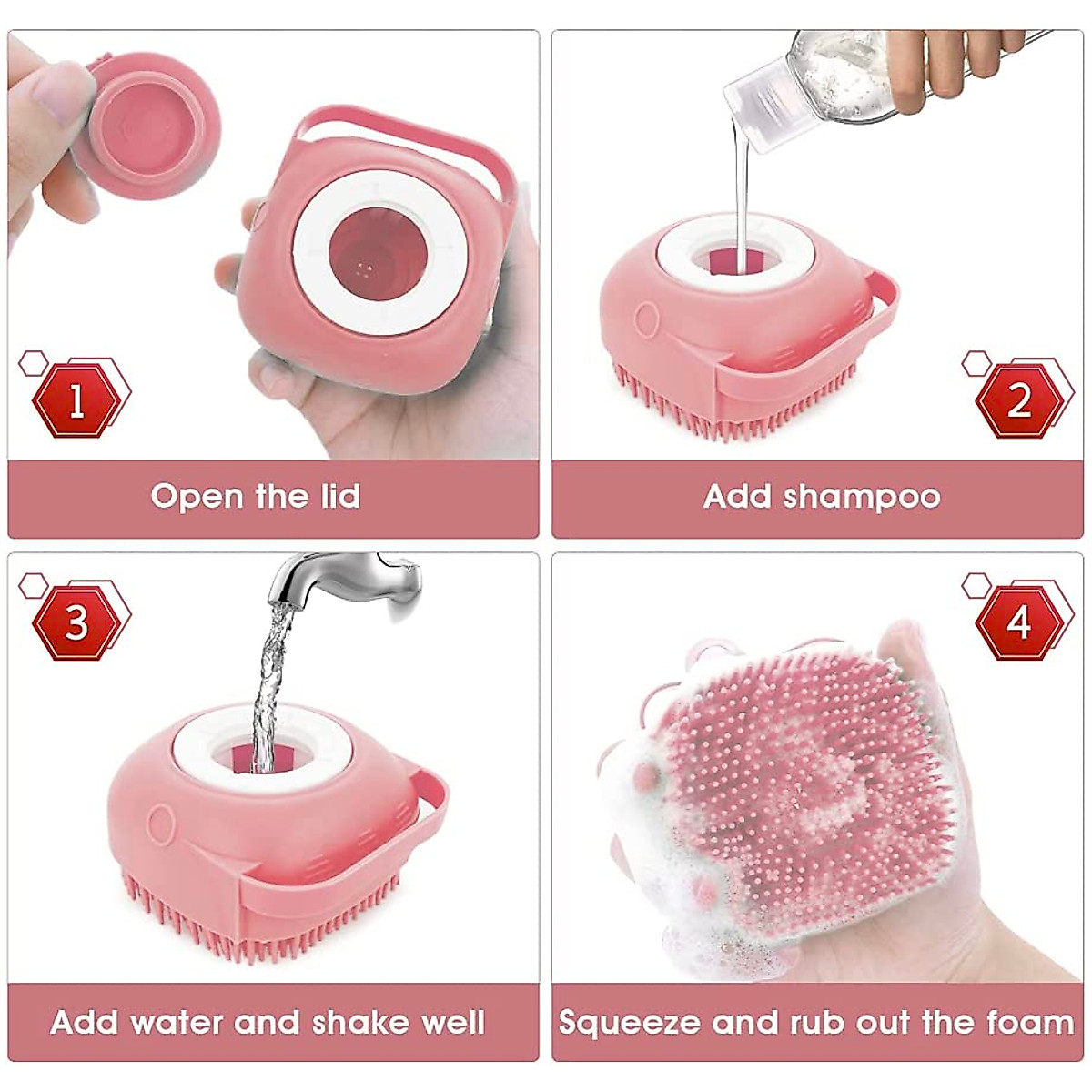 Pet Bath Massage Brush Puppy Dog Cat Grooming Cleaning Soft (Pink)
