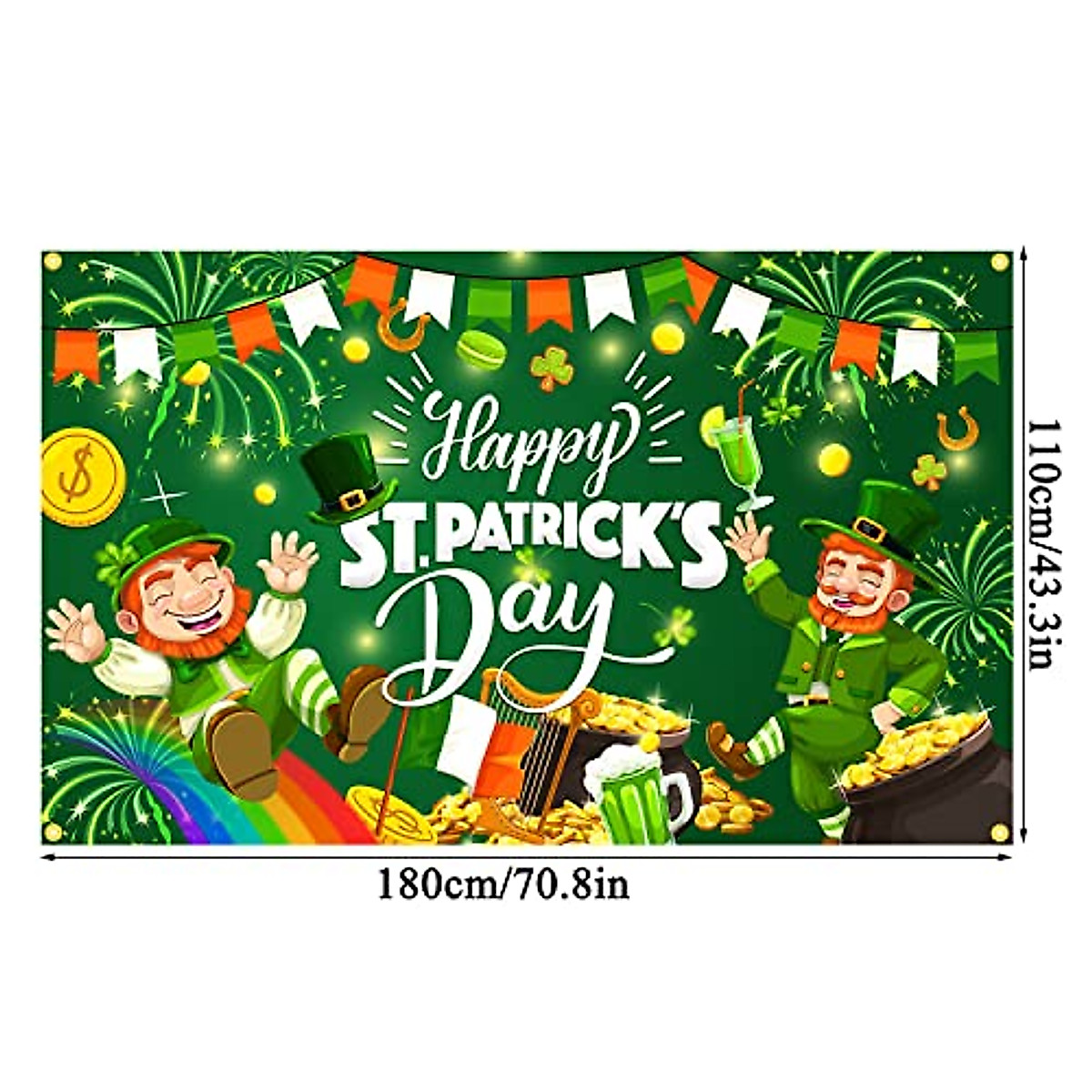 JKQ Happy St. Patrick's Day Backdrop Banner 71 x 43 Inch Large Size Saint Patrick's Day Background Banner Shamrock St. Patty's Day Party Decorations Irish Lucky Day Indoor Outdoor Photo Booth Props