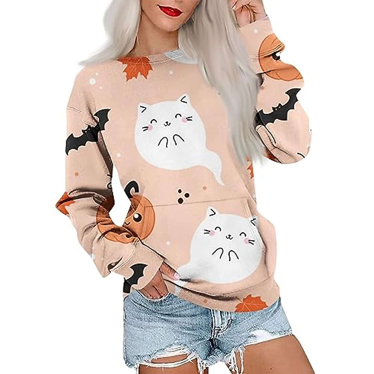 Blouses for Women Casual Long Sleeve Shirts for Women Womens Long Sleeve Tops Tops for Women 2023 Fashion Pullover Lightweight Shirts Hide Belly Blouses Round Neck Top Printed Sweatshirt