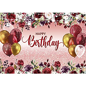 LTLYH 7x5ft Happy Birthday Party Backdrop Red Gold Birthday Decorations Background Birthday Party Banner Decorations Backdrop 178