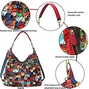 Segater Women Random Multicolor Handbag Leaf Splicing Shoulder Bag Colorful Shopper Satchel Purses