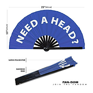Need A Head? Hand Fan Foldable Bamboo Circuit Hand Fan Funny Gag Slang Words Expressions Statement Gifts Festival Accessories Rave Handheld Circuit Event Fan Clack Fans (Blue)