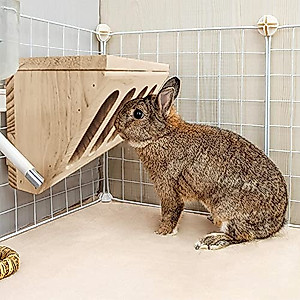 Tfwadmx Rabbit Hay Feeder Chinchilla Grass Holder Small Animals Wooden Feeding Dispenser Bunny Less Wasted Food Manger with Cleaning Set for Guinea Pig Gerbil Hamster Squirrel