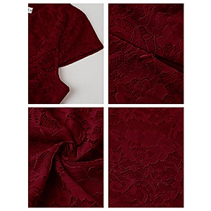 MUADRESS Women Cap-Sleeve Lace Floral Elegant Cocktail Dress Crew Neck Knee Length Bridesmaid Prom Dresses for Party Burgundy XL