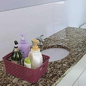 Sandmovie Plastic Weave Storage Baskets for Kitchen Bathroom, Wine Red, 6 Packs, F