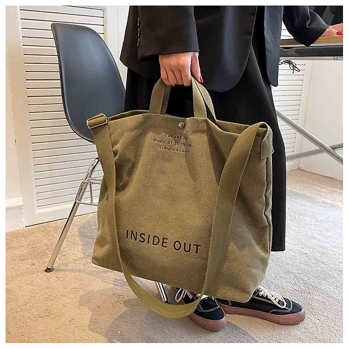 Women's Tote handbag Canvas shoulder bag Large canvas handbag Fashion retro letter handbag (green)