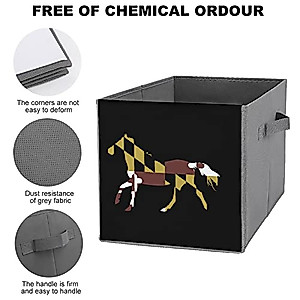 Maryland Flag Horse PU Leather Collapsible Storage Bins Canvas Cube Organizer Basket with Handles