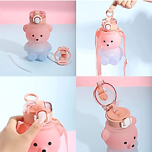 Aetygh 27oz Kawaii Straw Bottle Water Bottle, Cute Bear Leakproof Portable Water Bottle For Women Girls School Office Travel