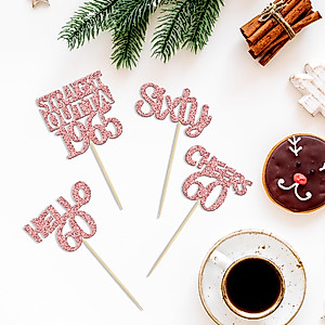 Gyufise 24 Pack Rose Gold 60th Birthday Cupcake Toppers Glitter Sixty Straight Outta 1965 Hello 60 Cupcake Pick Decorations Cheers to 60 Years Birthday Anniversary Cake Decorations Supplies