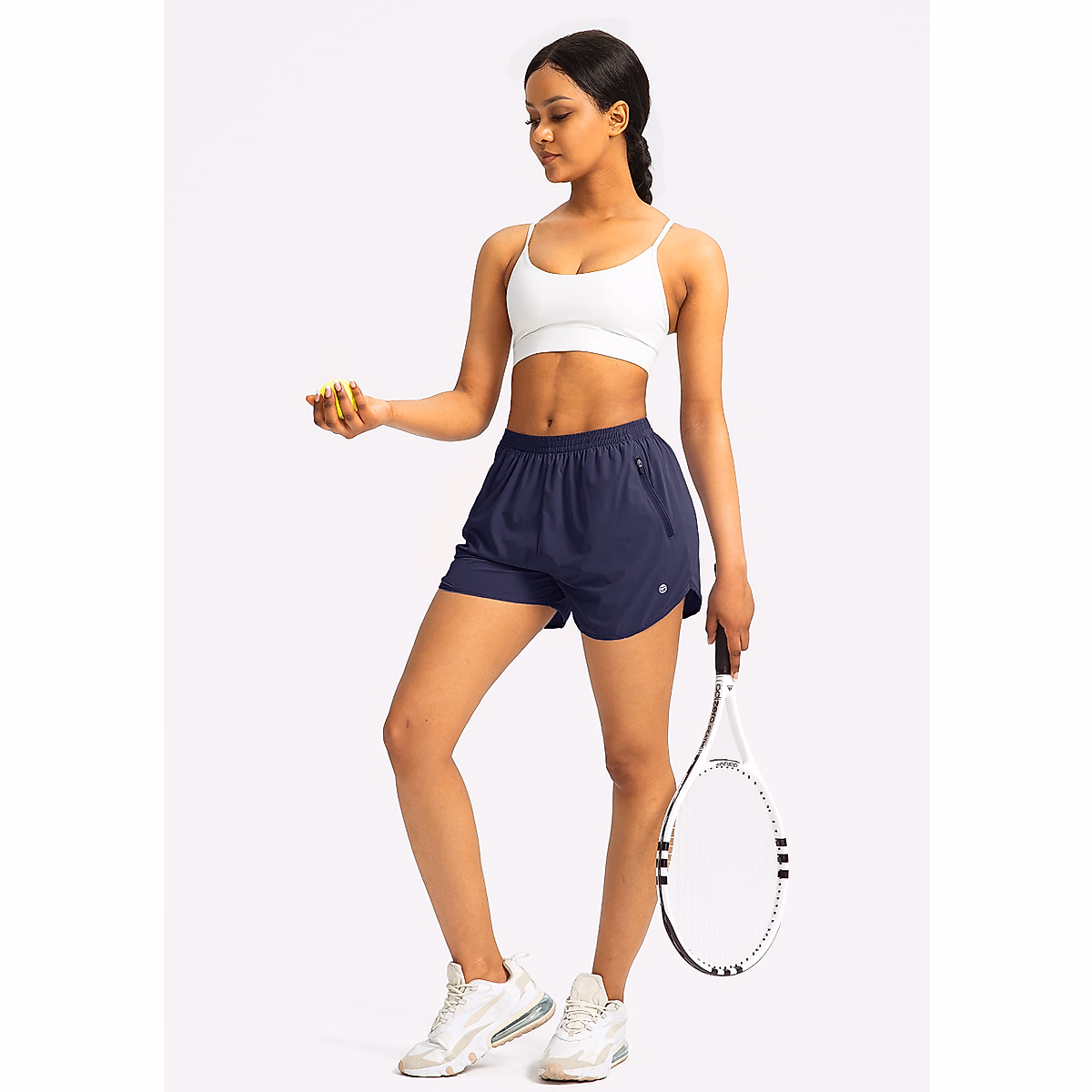 G Gradual Women's Running Shorts with Zipper Pockets Quick Dry Athletic Workout Gym 3" Short Shorts for Women with Comfy Liner (Navy Blue, Small)