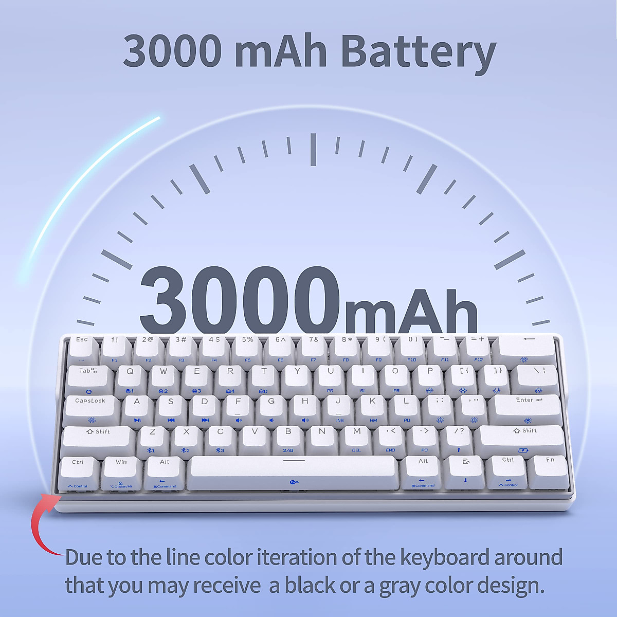 KEMOVE Snowfox DK61 60% Wireless Mechanical Gaming Keyboard, 2.4G/Type-C/Bluetooth, Hot Swappable RGB Backlit 61 Keys, Anti Ghosting/N-Key Rollover 3000mAH Battery, Brown Switch/White