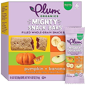Plum Organics Mighty Snack Bars - Pumpkin and Banana - 0.67 oz Bars (Pack of 48) - Organic Fruit and Vegetable Toddler Food Snack Bars