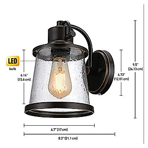 Globe Electric 44127 Charlie 1-Light Outdoor Indoor Wall Sconce, LED Bulb Included, Oil Rubbed Bronze, Clear Seeded Glass Shade