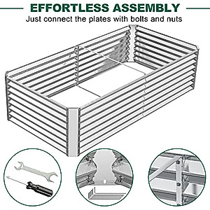 FRIZIONE 8x4x2ft Galvanized Metal Raised Garden Bed for Vegetables, Outdoor Garden Raised Planter Box, Backyard Patio Planter Raised Beds for Flowers, Herbs, Fruits