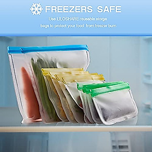 10 Pack Reusable Food Storage Bags, BPA Free Reusable Freezer Bags(2 Reusable Gallon Bags + 4 Leakproof Reusable Sandwich Bags + 4 Food Grade Kids Snack Bags) Resealable Lunch Bag for Meat Fruit Veggies