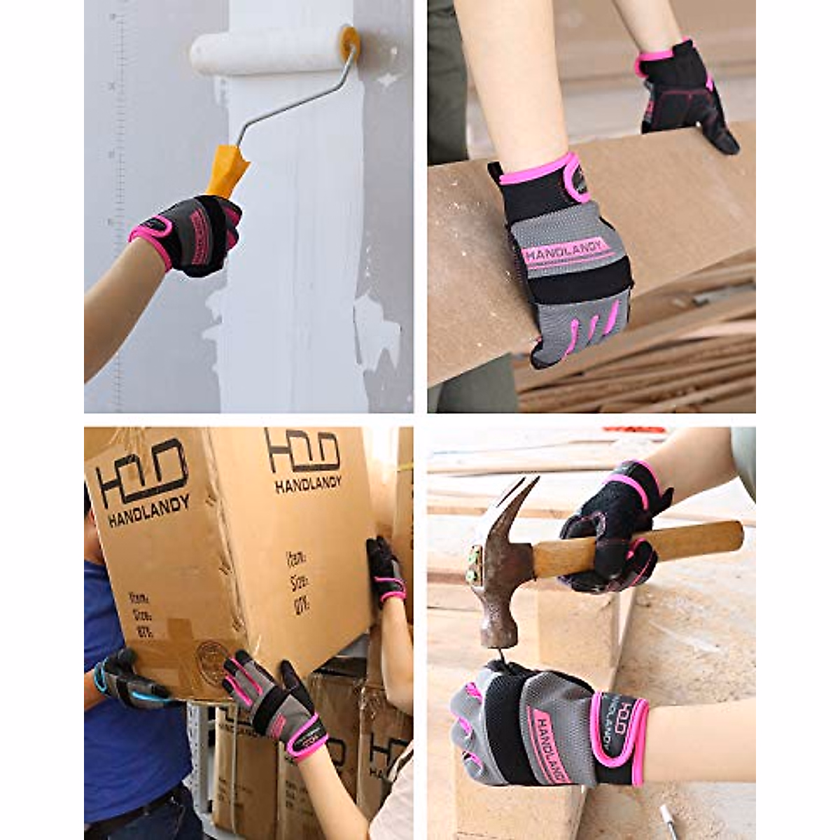 HANDLANDY Utility Work Gloves Women, Flexible Breathable Yard Work Gloves, Thin Mechanic Working Gloves Touch Screen (Medium)