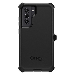 OtterBox Galaxy S21 FE 5G (Only) Defender Series Case - BLACK, rugged & durable, with port protection, includes holster clip kickstand