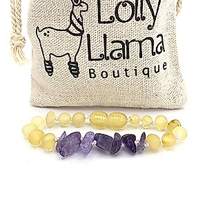 Genuine Baltic Amber Bracelet by Lolly Llama - Certified from The Baltic Sea - Genuine Amethyst