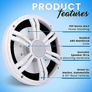 PyleUsa 6.5” Slim Marine Subwoofer -150W 4 Ohm Waterproof Car Component Speaker System,Low Profile PP Cone w/Rubber Edge, 20 Oz Magnet 1" Voice Coil, for Custom Audio Boat Truck Mobile Vehicle (White)