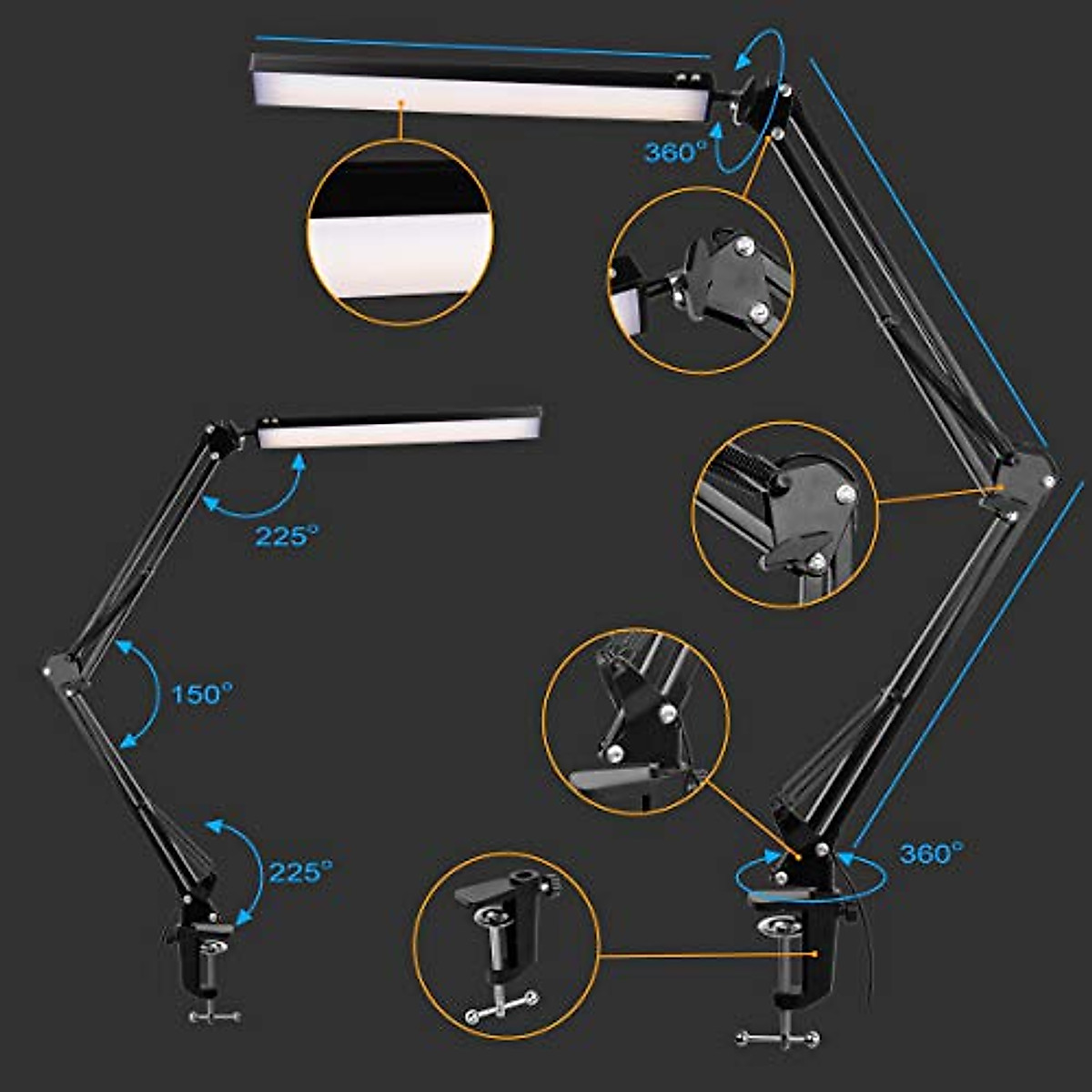 weishan Manicure Table Light, Nail Lamp with Clamp, 10W LED, Swing Arm - lampara para hacer uñas de mesa