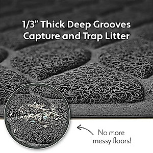 Mighty Monkey Durable Easy Clean Cat Litter Box Mat, Great Scatter Control Mats, Keep Floors Clean, Soft on Sensitive Kitty Paws, Cats Accessories, Large Size, Slip Resistant, 24x17, Graphite